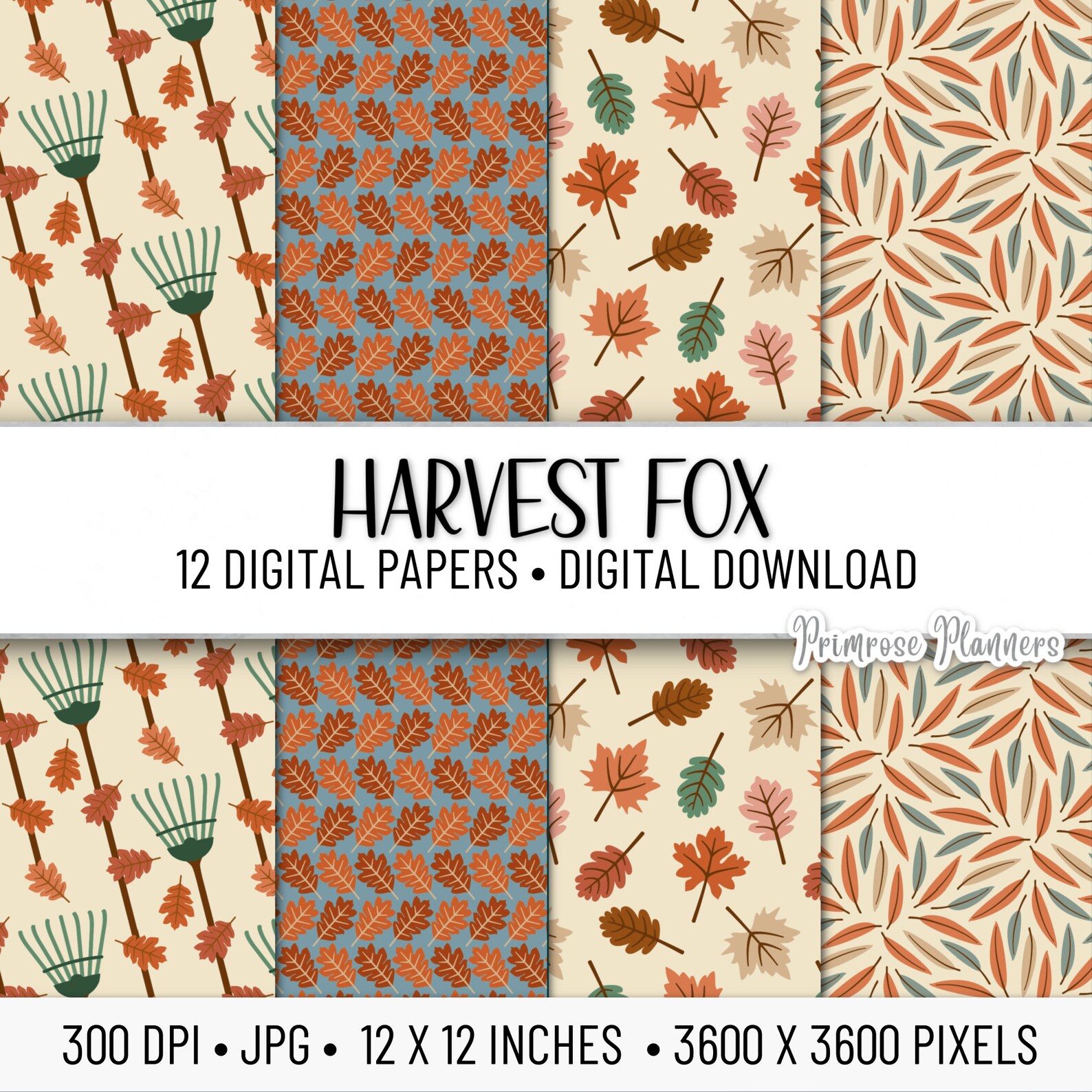 Harvest Fox Digital Paper Pack Digital Plaid Paper Autumn Digital Paper ...