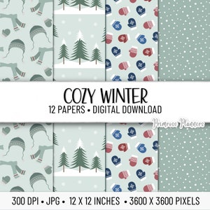 Cozy Winter Digital Paper Pack | Snow Digital Paper | Snowflake Digital ...