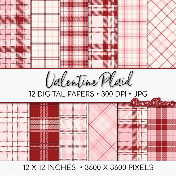 Valentine Plaid Digital Paper Pack Digital Plaid Paper | Etsy