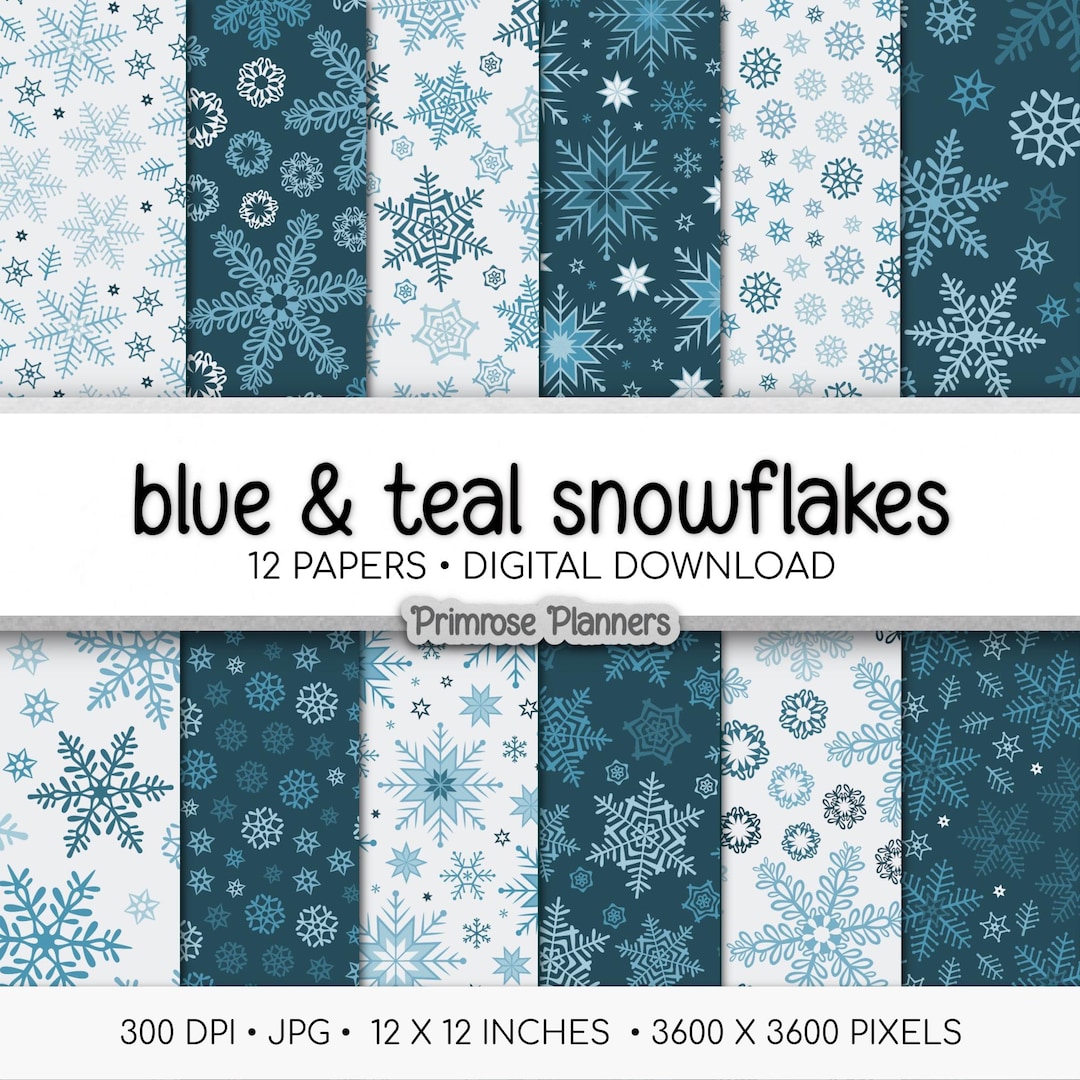 Winter Snowflake Digital Paper, Navy Blue Teal Backgrounds, Dark Ice ...