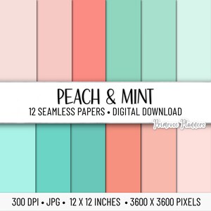 PEACH, MINT Solid Digital Paper Pack Digital Boho Paper Fall Digital ...