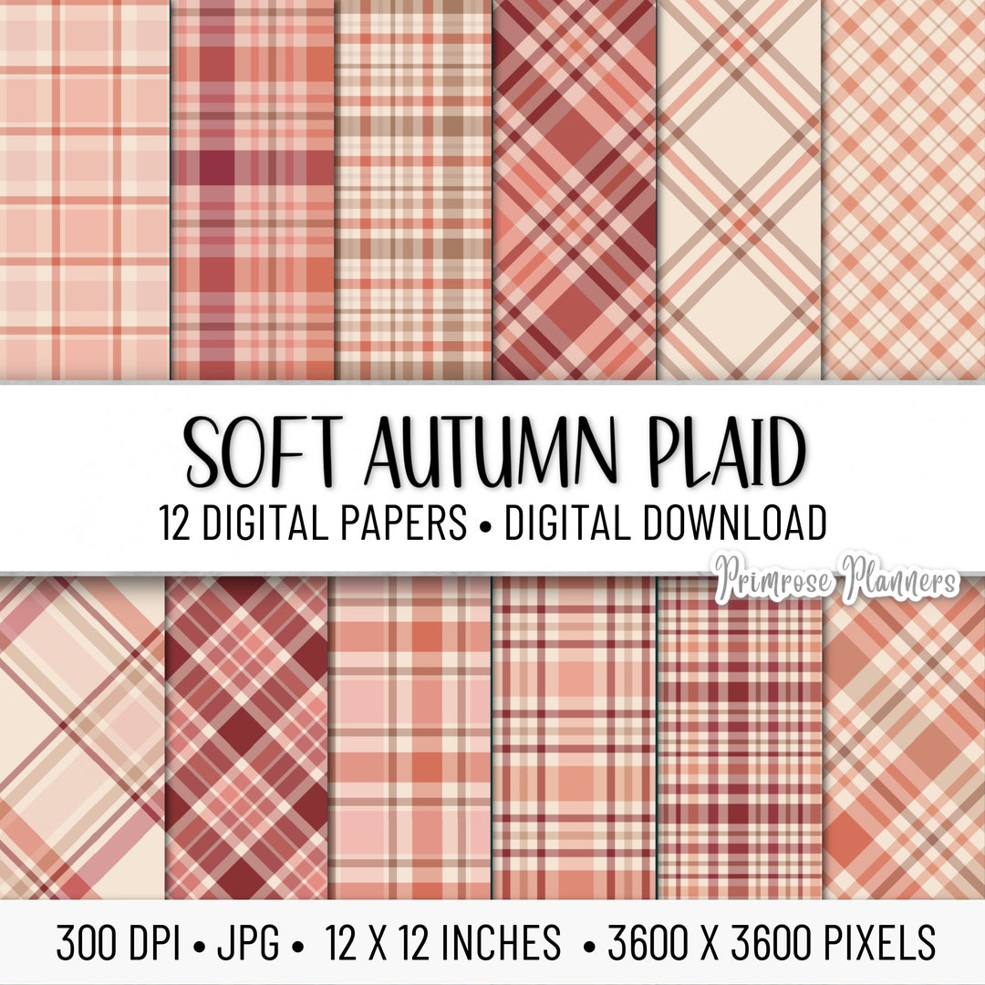Soft Autumn Plaid Digital Paper Pack | Digital Blush and Sage Paper ...