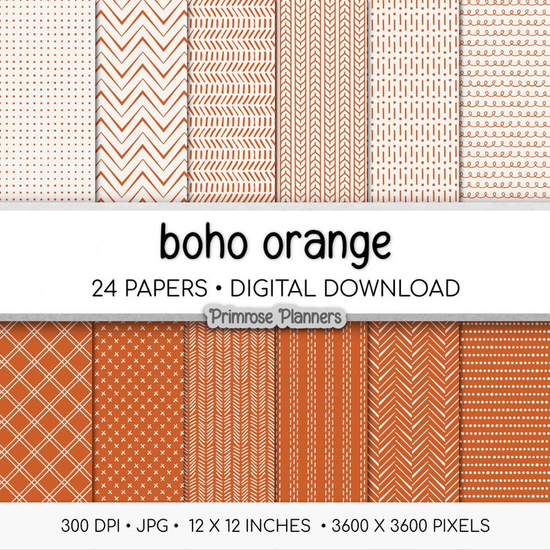 Minimal Boho Digital Paper | Orange & White Doodle Patterns ...