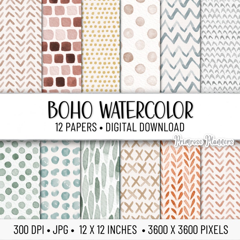 Boho Watercolor Digital Paper Pack Digital Watercolor Paper - Etsy