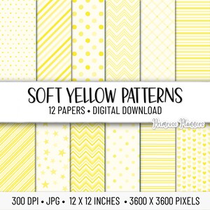 SOFT YELLOW Patterns Digital Paper Pack Digital Striped Paper Printable ...
