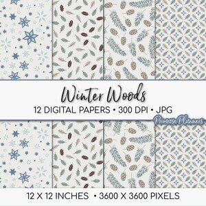 Winter Woods Digital Paper Pack Digital Holiday Paper | Etsy
