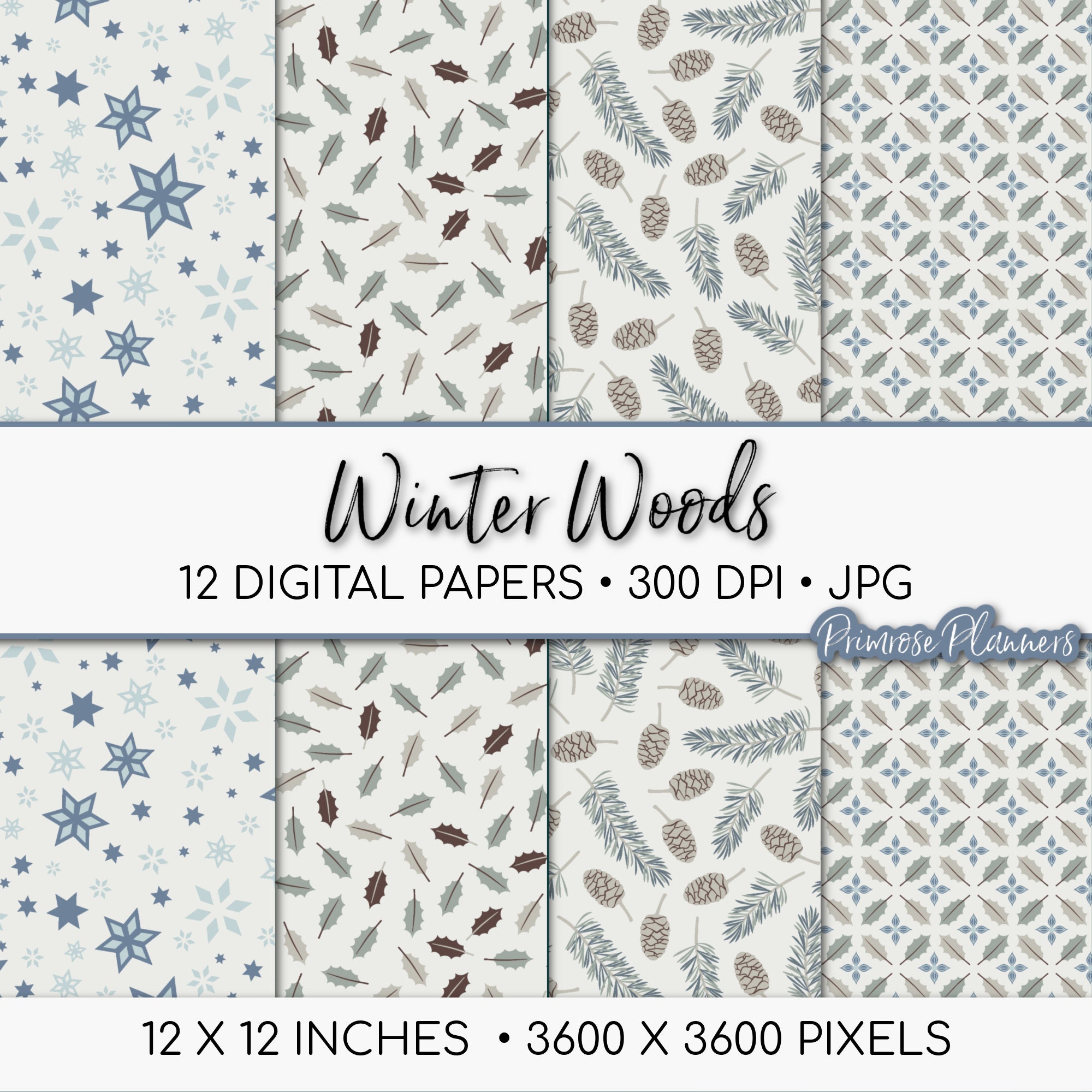 Winter Woods Digital Paper Pack Digital Holiday Paper | Etsy