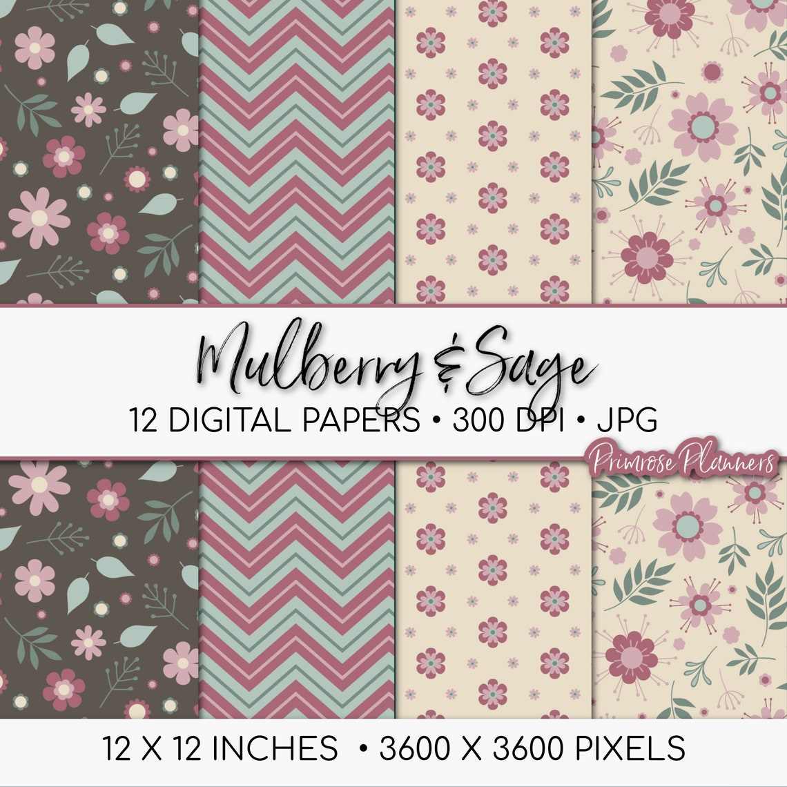 Dainty Floral Digital Paper Pack Digital Mulberry and Sage - Etsy