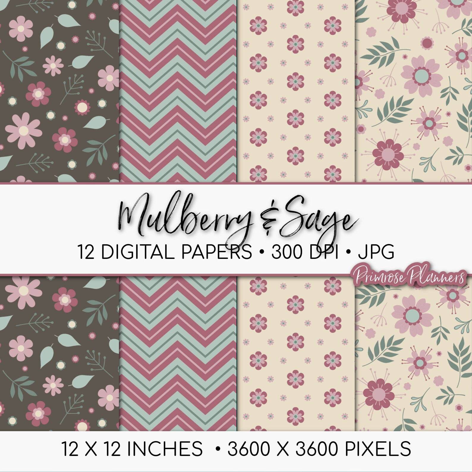 Dainty Floral Digital Paper Pack Digital Mulberry and Sage - Etsy