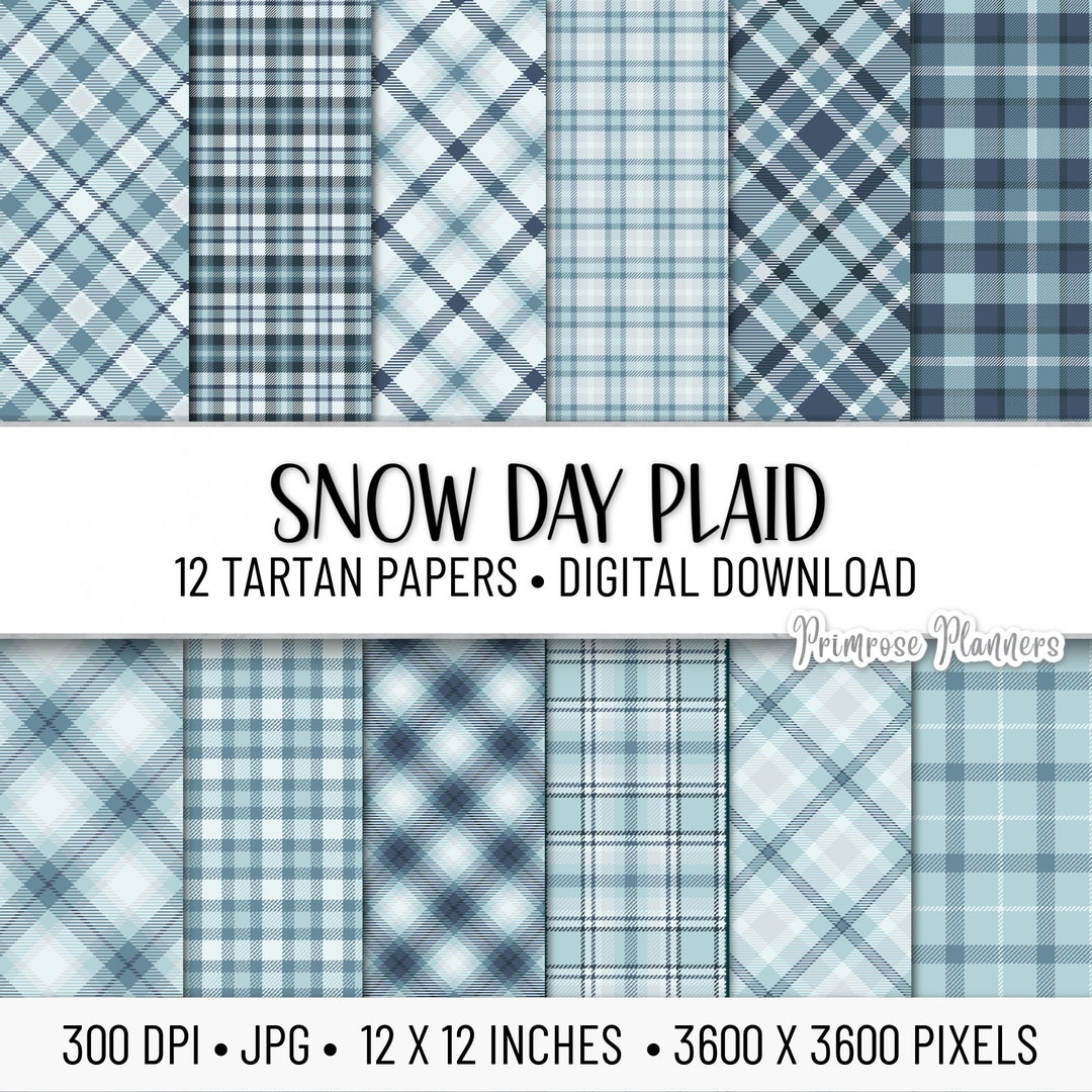 SNOW DAY Blue, Grey Tartan Digital Paper Pack | Plaid Digital Printable ...