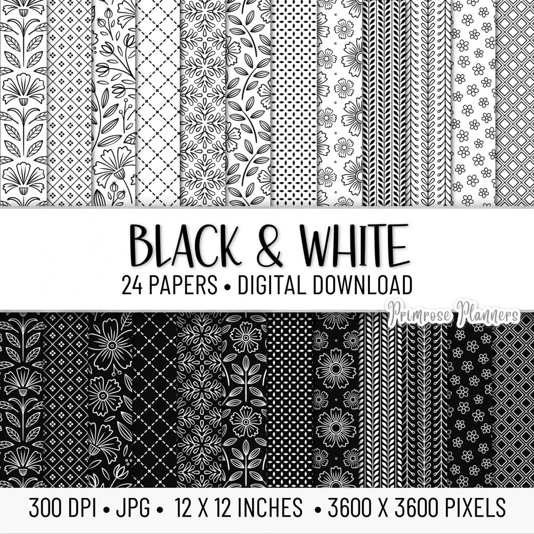 BLACK AND WHITE Patterns Digital Paper Pack | Digital Striped Paper ...