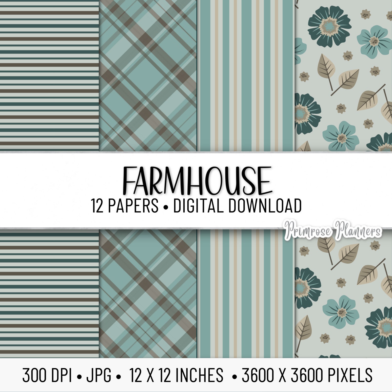 Farmhouse Digital Paper Pack Digital Plaid Paper Floral Digital Paper ...