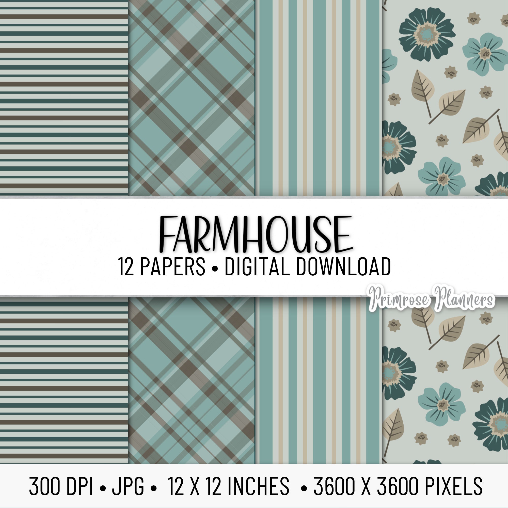 Farmhouse Digital Paper Pack Digital Plaid Paper Floral - Etsy