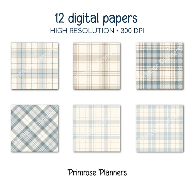 Seamless Blue and Beige Plaid Digital Paper, Cream Buffalo Check ...