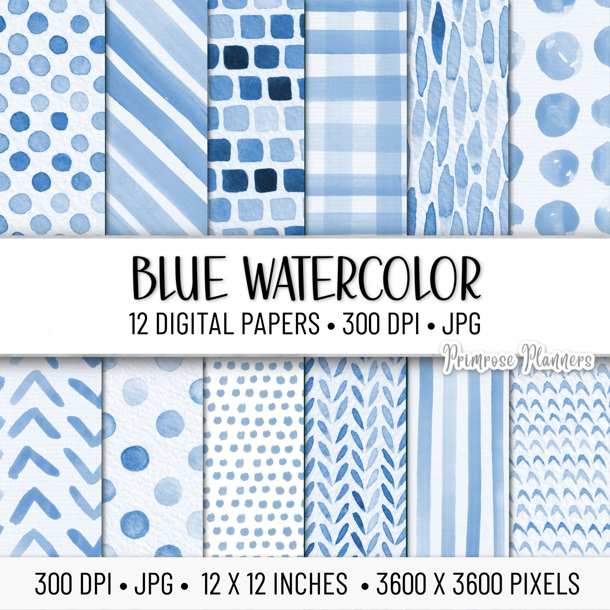 Classic Blue Watercolor Digital Paper Pack Digital - Etsy