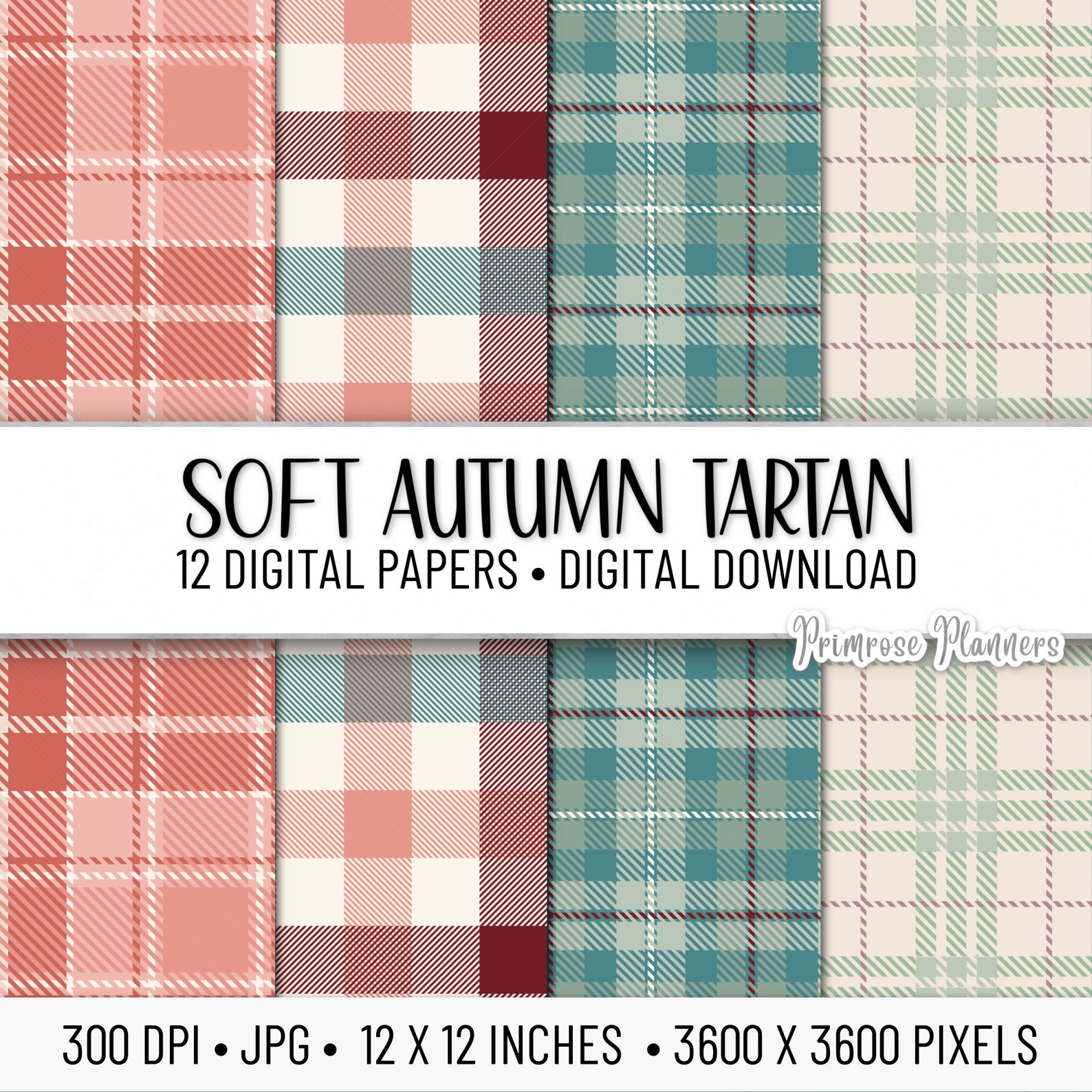 Soft Autumn Tartan Digital Paper Pack Digital Teal and - Etsy
