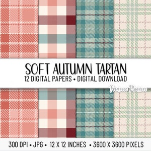 Soft Autumn Tartan Digital Paper Pack Digital Teal and Maroon Paper ...