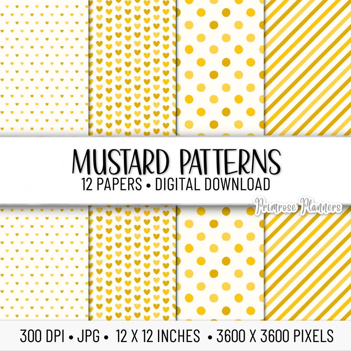 Mustard Yellow Patterns Digital Paper Pack Digital Striped - Etsy