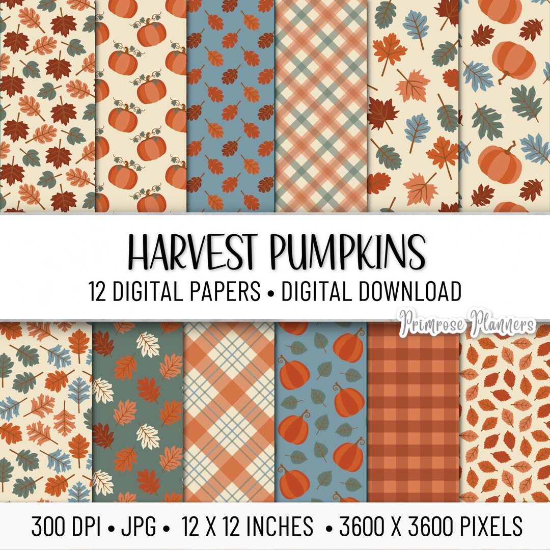 Harvest Pumpkins Digital Paper Pack Digital Plaid Paper Autumn Digital ...