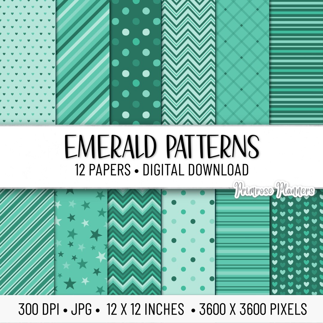 EMERALD Green Patterns Digital Paper Pack Digital Striped Paper ...