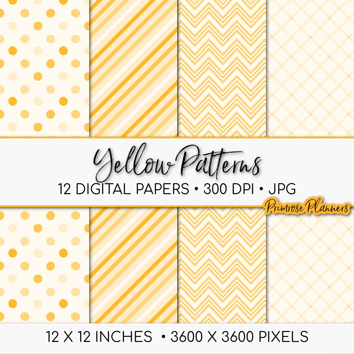 Yellow Patterns Digital Paper Pack Digital Striped Paper | Etsy