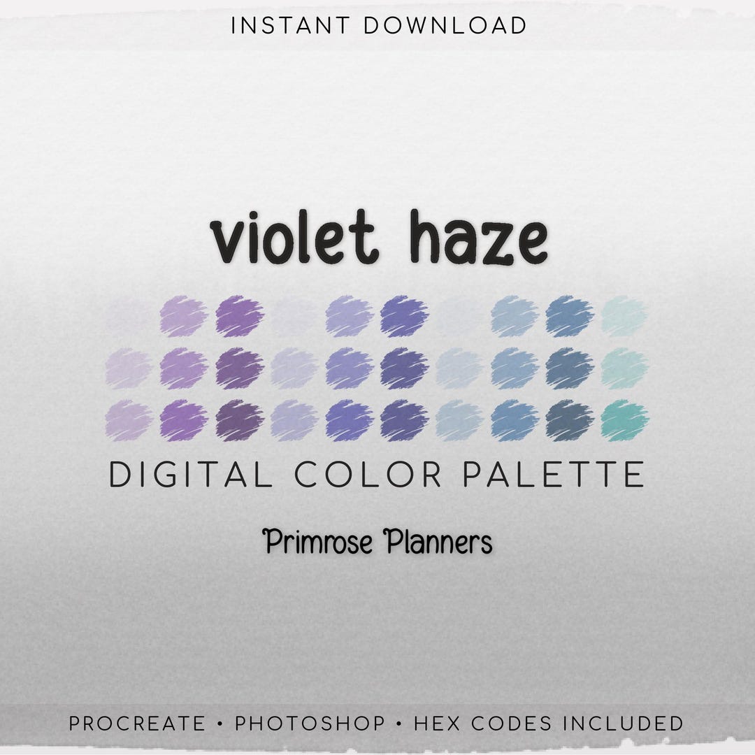 Hazy Cool Procreate Palette & Photoshop Swatches, Dreamy Violet Purple ...