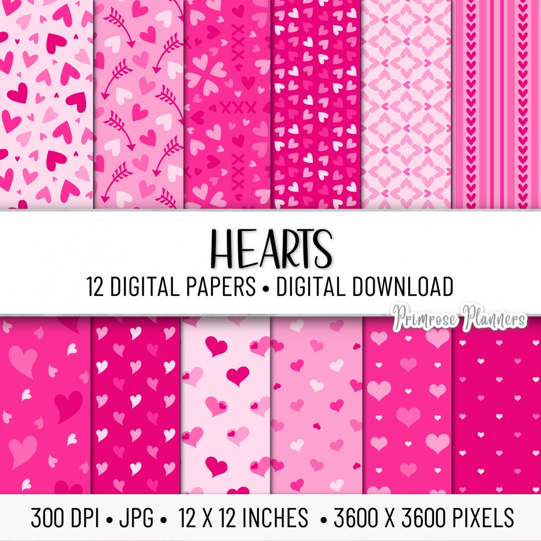 VALENTINE Hearts Digital Paper Pack | Pink, Red Digital Paper ...