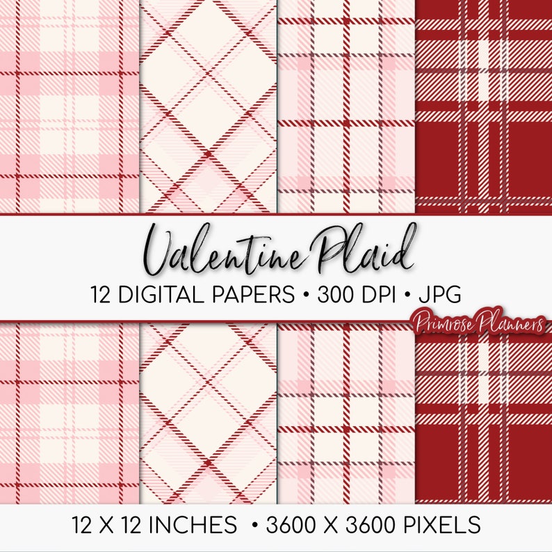Valentine Plaid Digital Paper Pack Digital Plaid Paper | Etsy