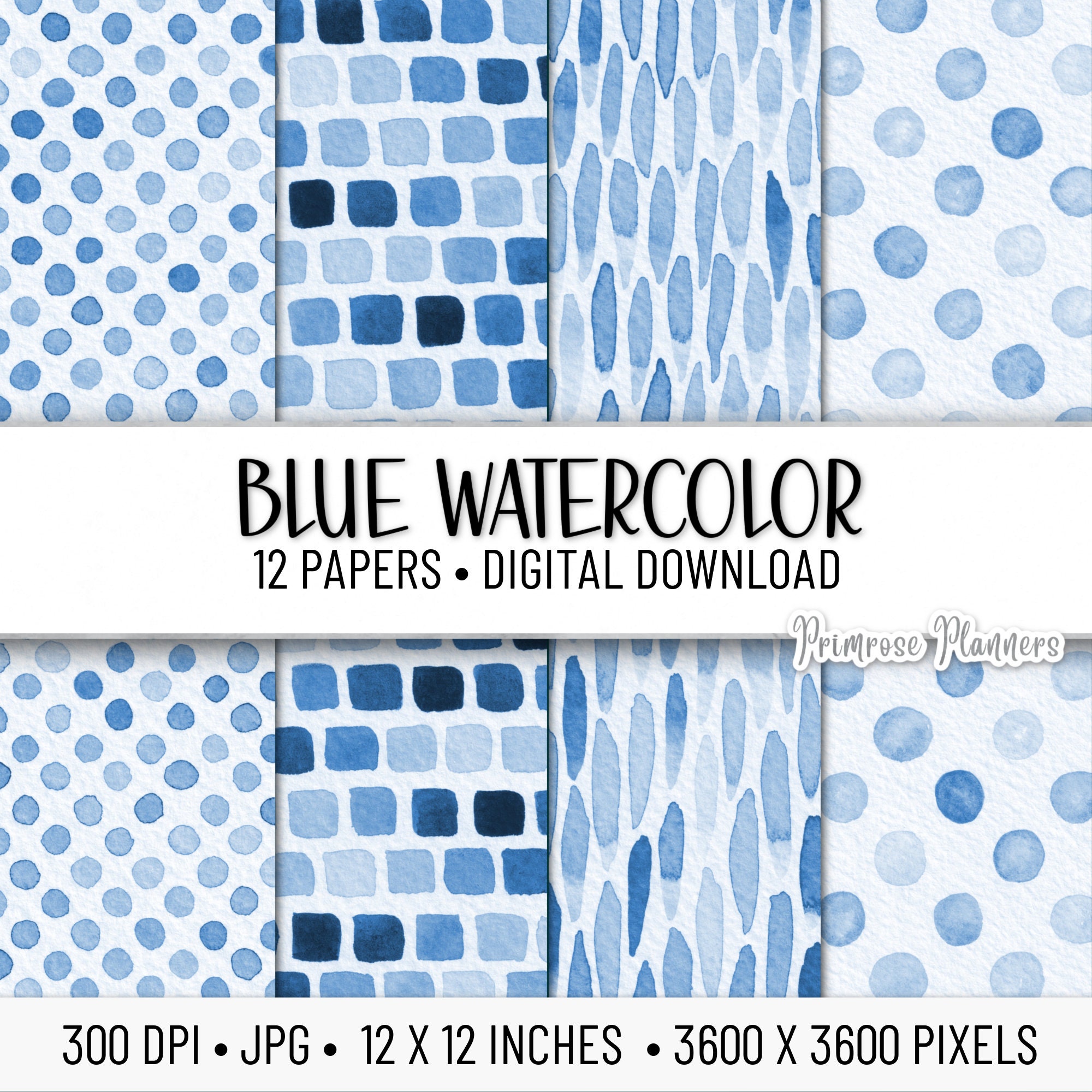Classic Blue Watercolor Digital Paper Pack Digital - Etsy