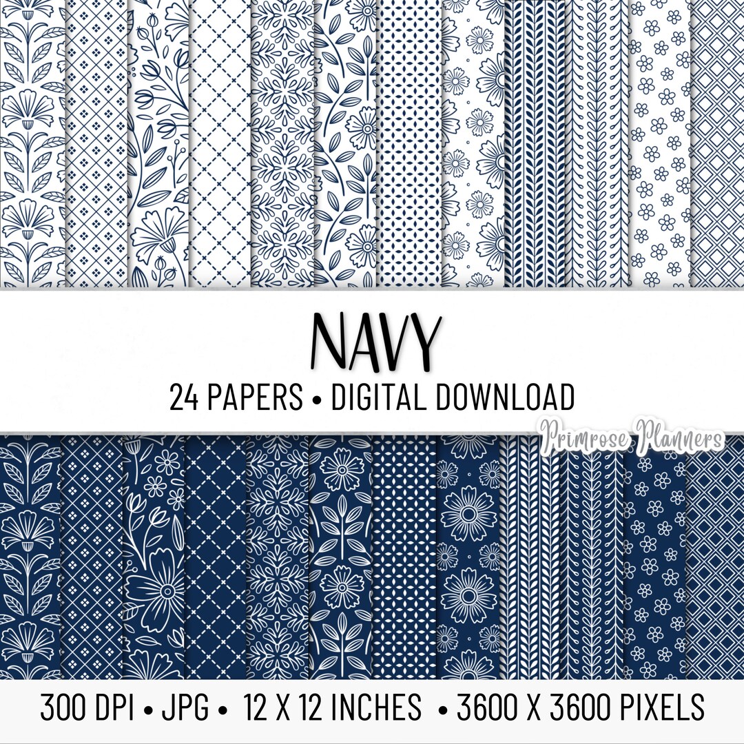 NAVY Blue Patterns Digital Paper Pack | Digital Striped Paper ...
