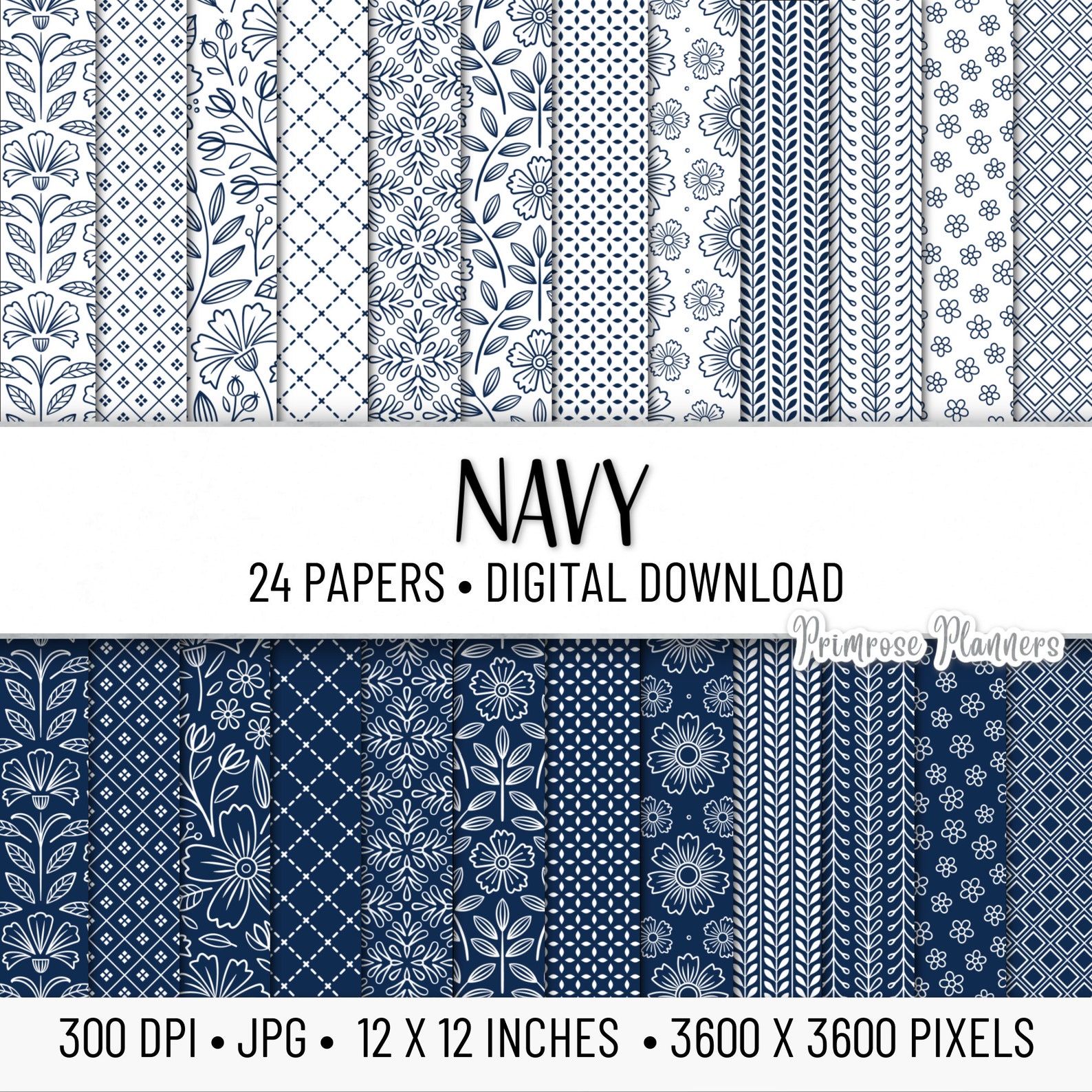 NAVY Blue Patterns Digital Paper Pack | Digital Striped Paper | Printable Scrapbook Paper | Base ...