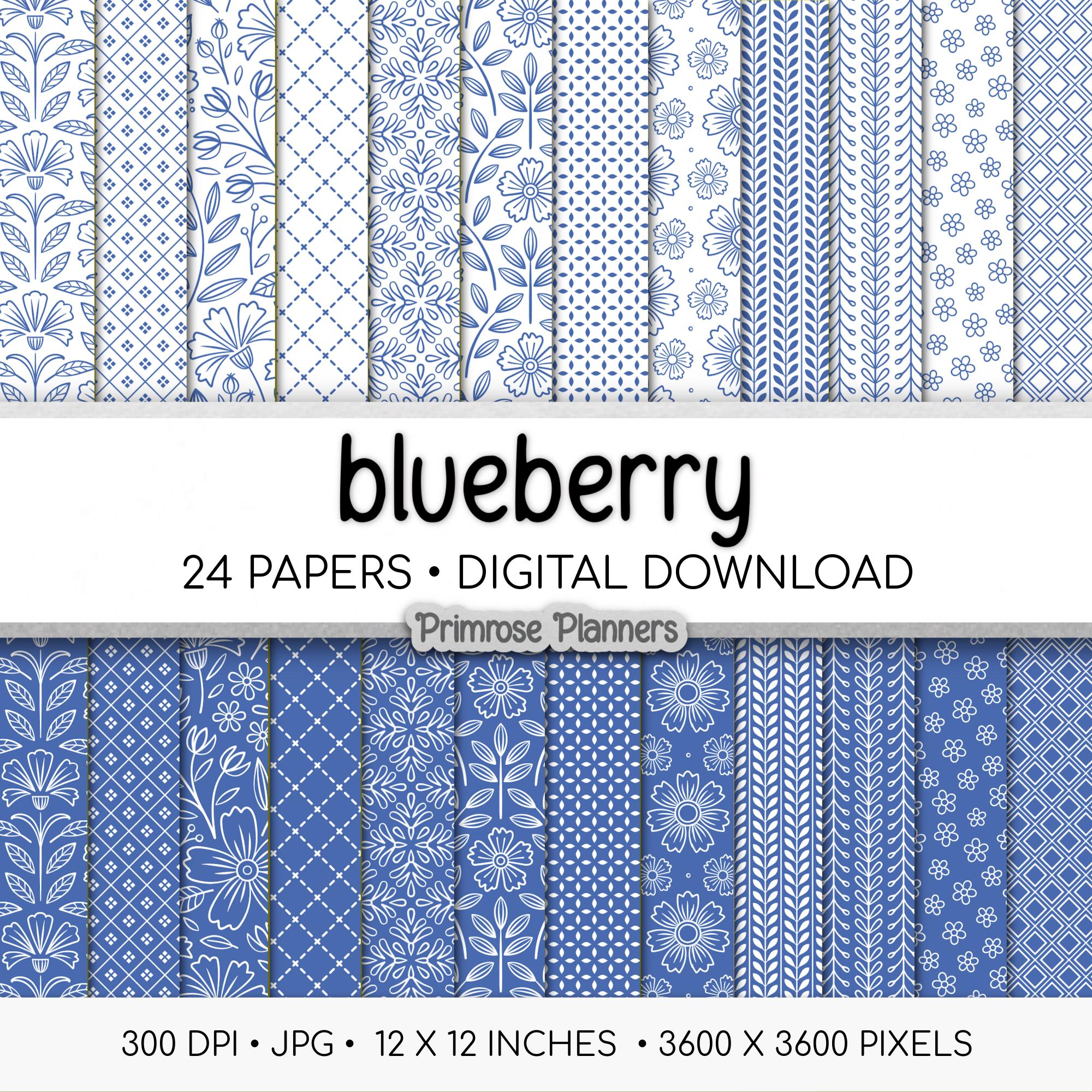 Blueberry and White Digital Paper, Minimalist Boho Patterns, Deep ...