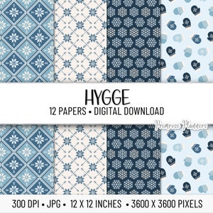Hygge Digital Paper Pack Winter Digital Paper Snowflake Digital Paper Instant Download Blue Navy ...