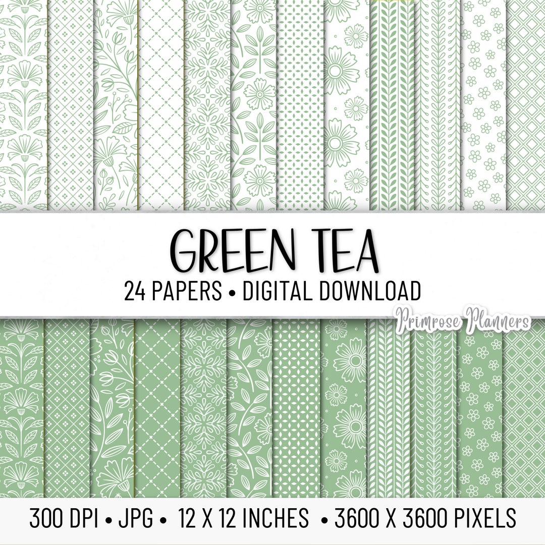 GREEN TEA Patterns Digital Paper Pack | Digital Striped Paper ...
