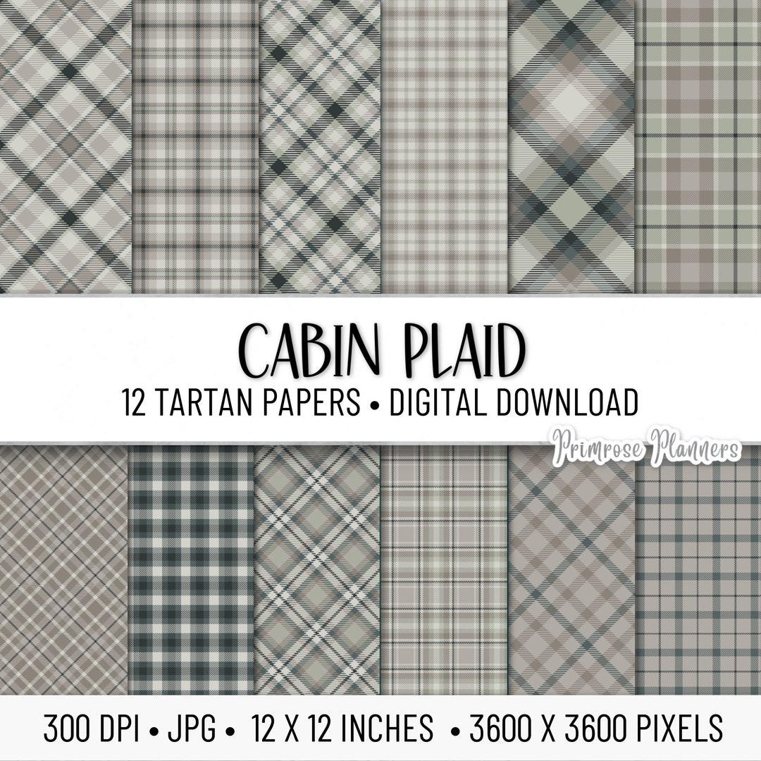 Cabin Grey Tartan Plaid Digital Paper Pack Digital Gray Paper Plaid ...