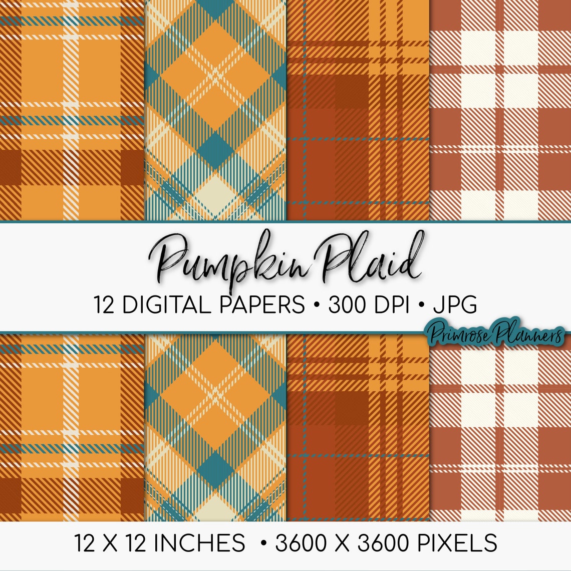 Pumpkin Tartan Digital Paper Pack Digital Orange and Teal - Etsy