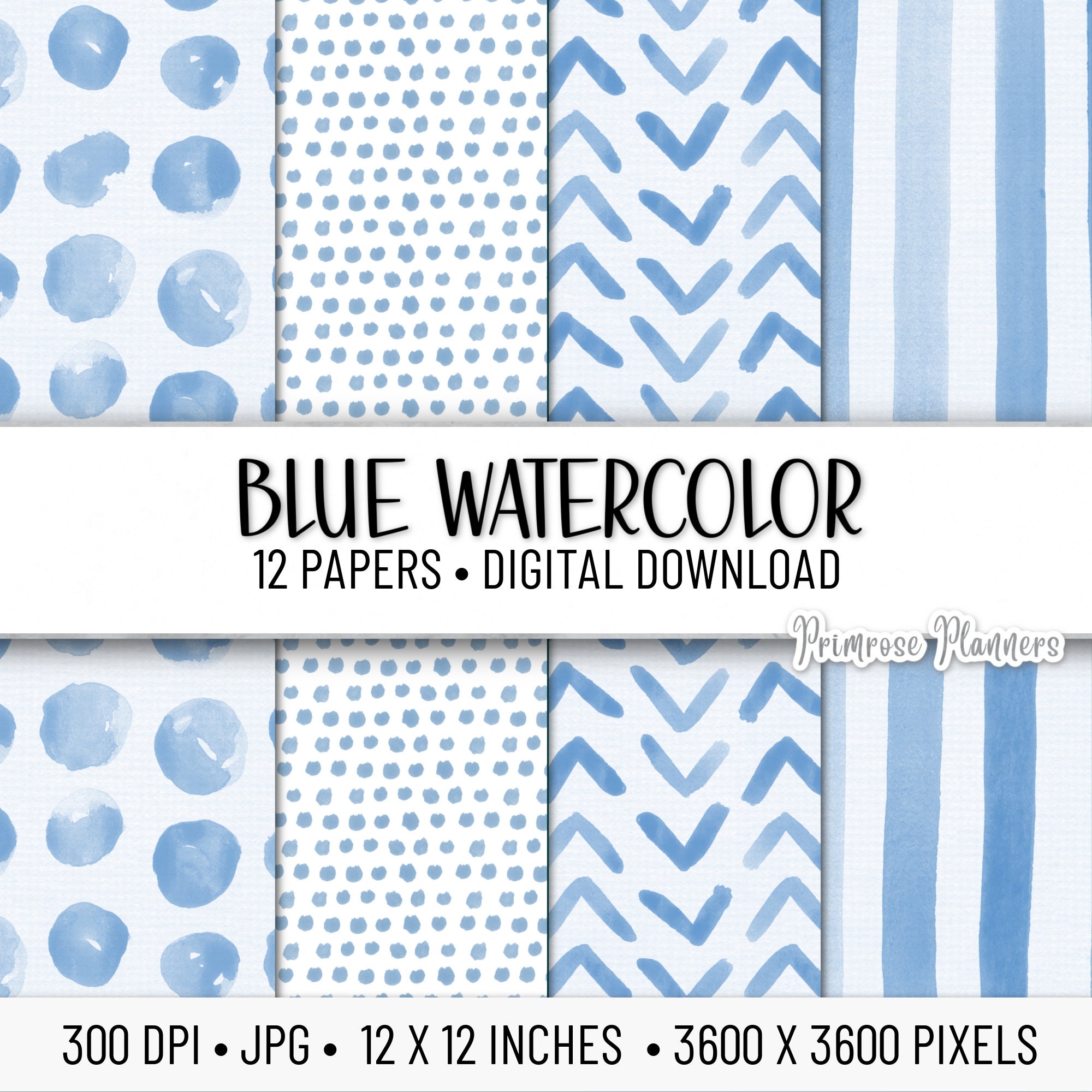 Classic Blue Watercolor Digital Paper Pack Digital - Etsy