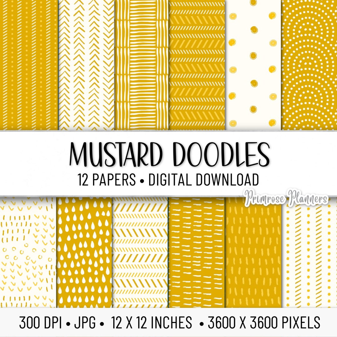 Mustard Doodles Digital Paper Pack Mustard Pattern Paper Printable ...