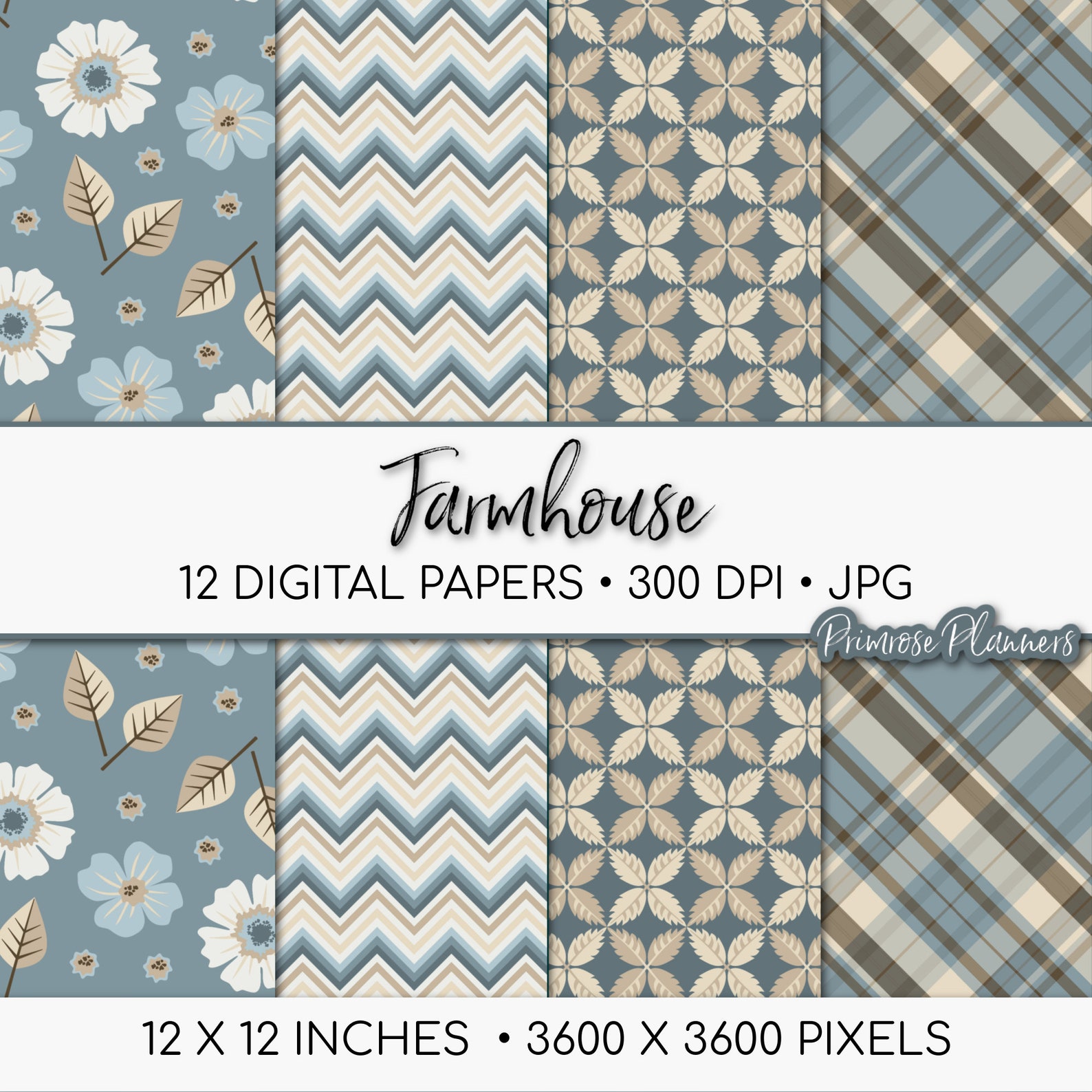 Farmhouse Digital Paper Pack Digital Plaid Paper Floral - Etsy