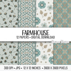 Farmhouse Digital Paper Pack | Digital Plaid Paper | Floral Digital ...