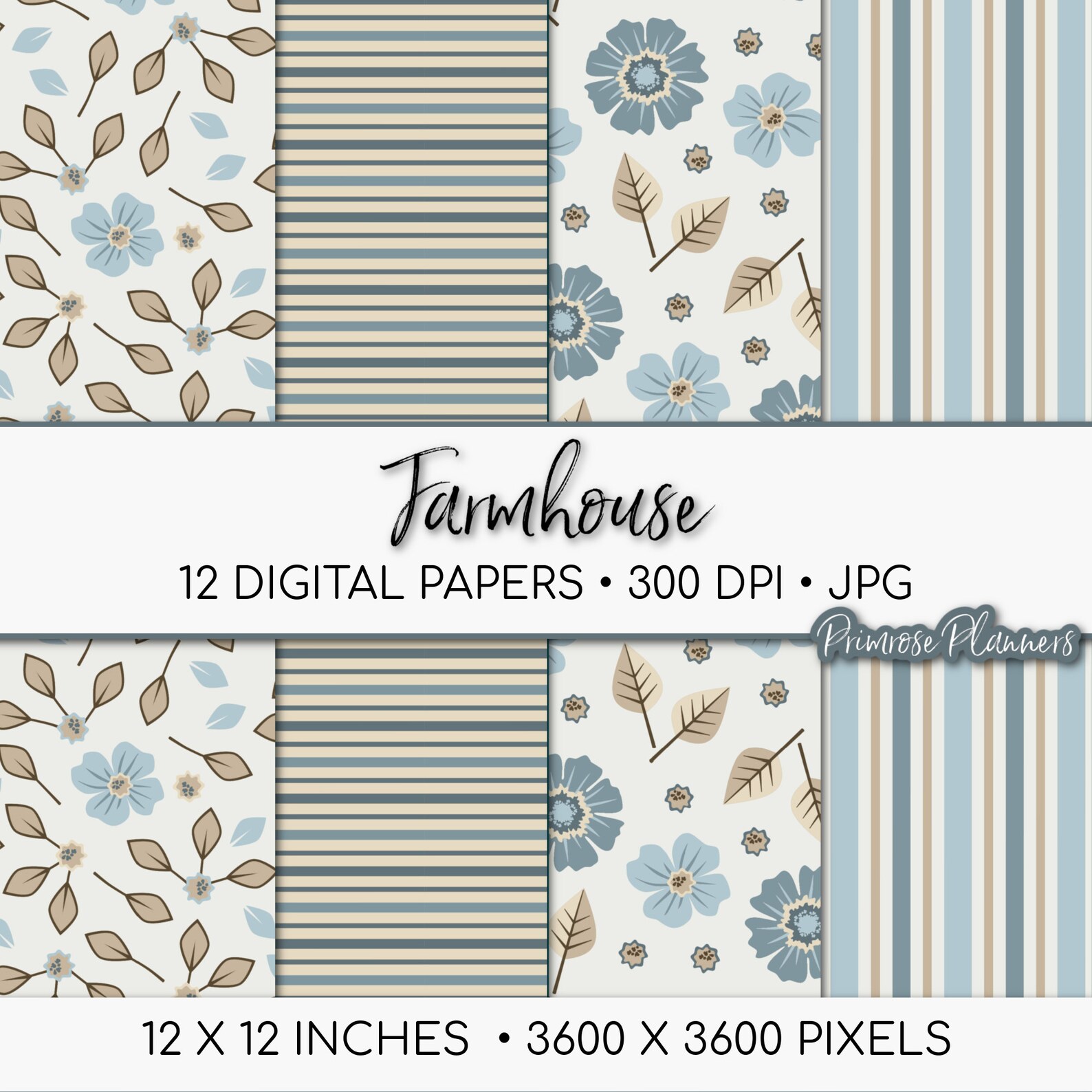 Farmhouse Digital Paper Pack Digital Plaid Paper Floral - Etsy