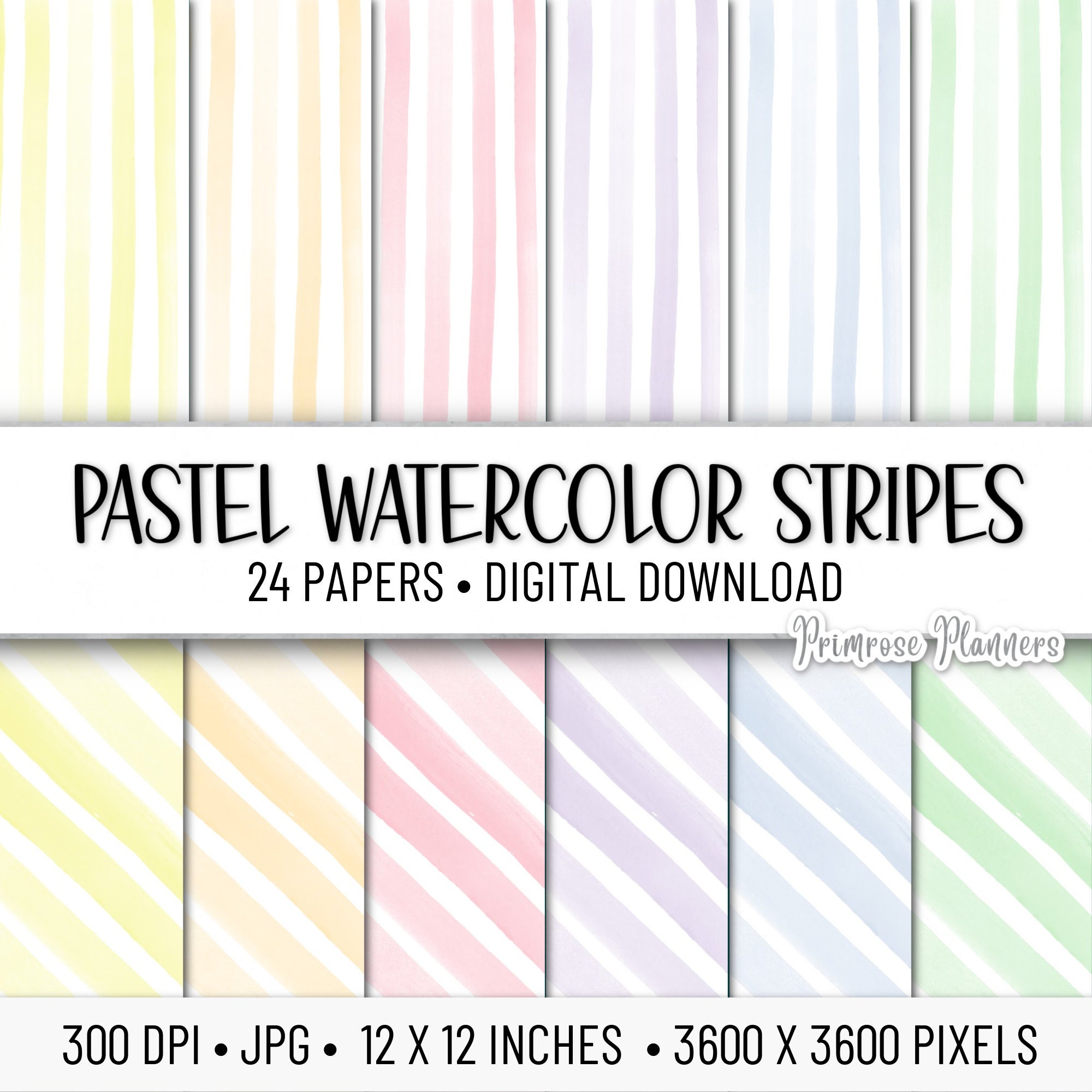 Pastel Watercolor Stripes Digital Paper Pack Digital - Etsy
