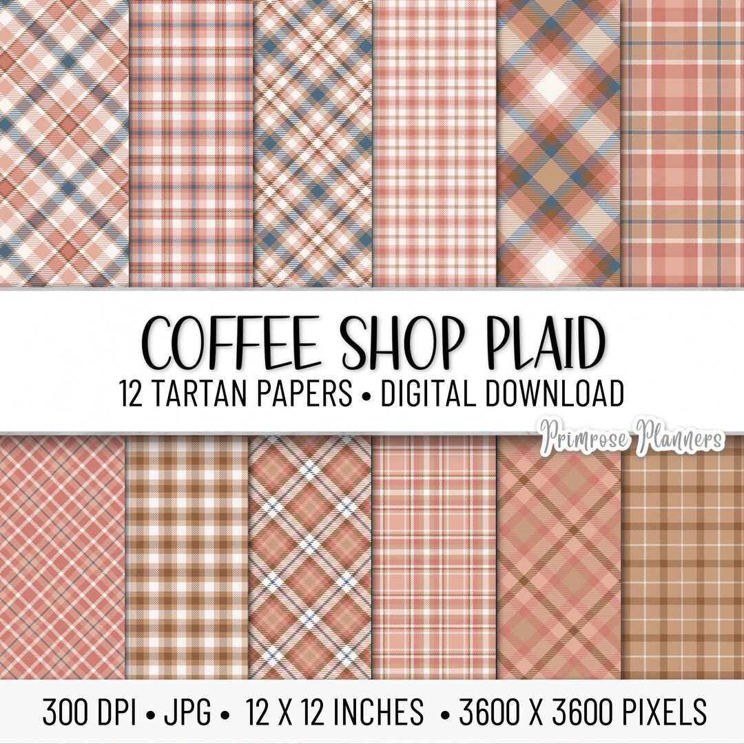 Coffee Shop Tartan Digital Paper Pack | Digital Printable Paper | Plaid ...