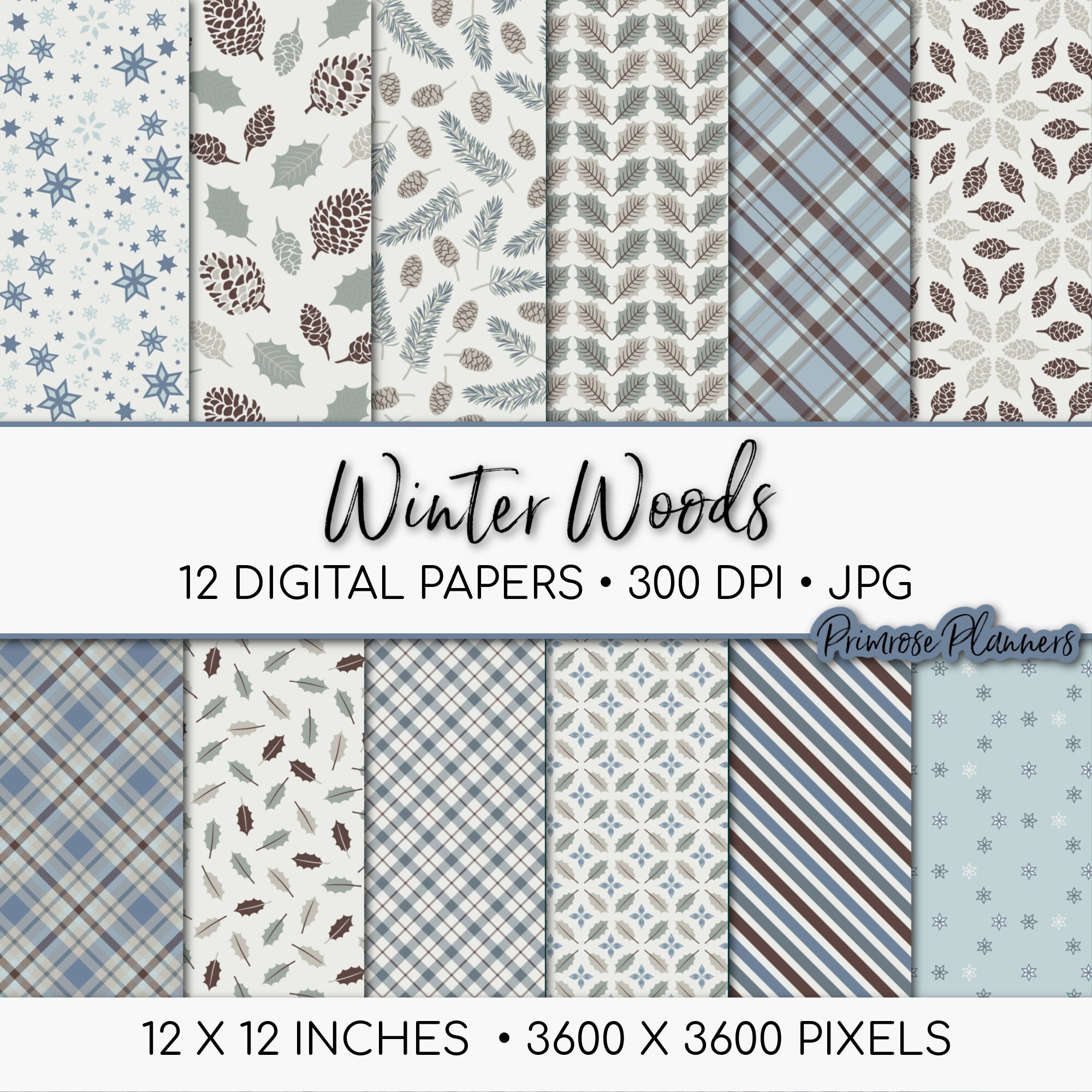 Winter Woods Digital Paper Pack Digital Holiday Paper | Etsy
