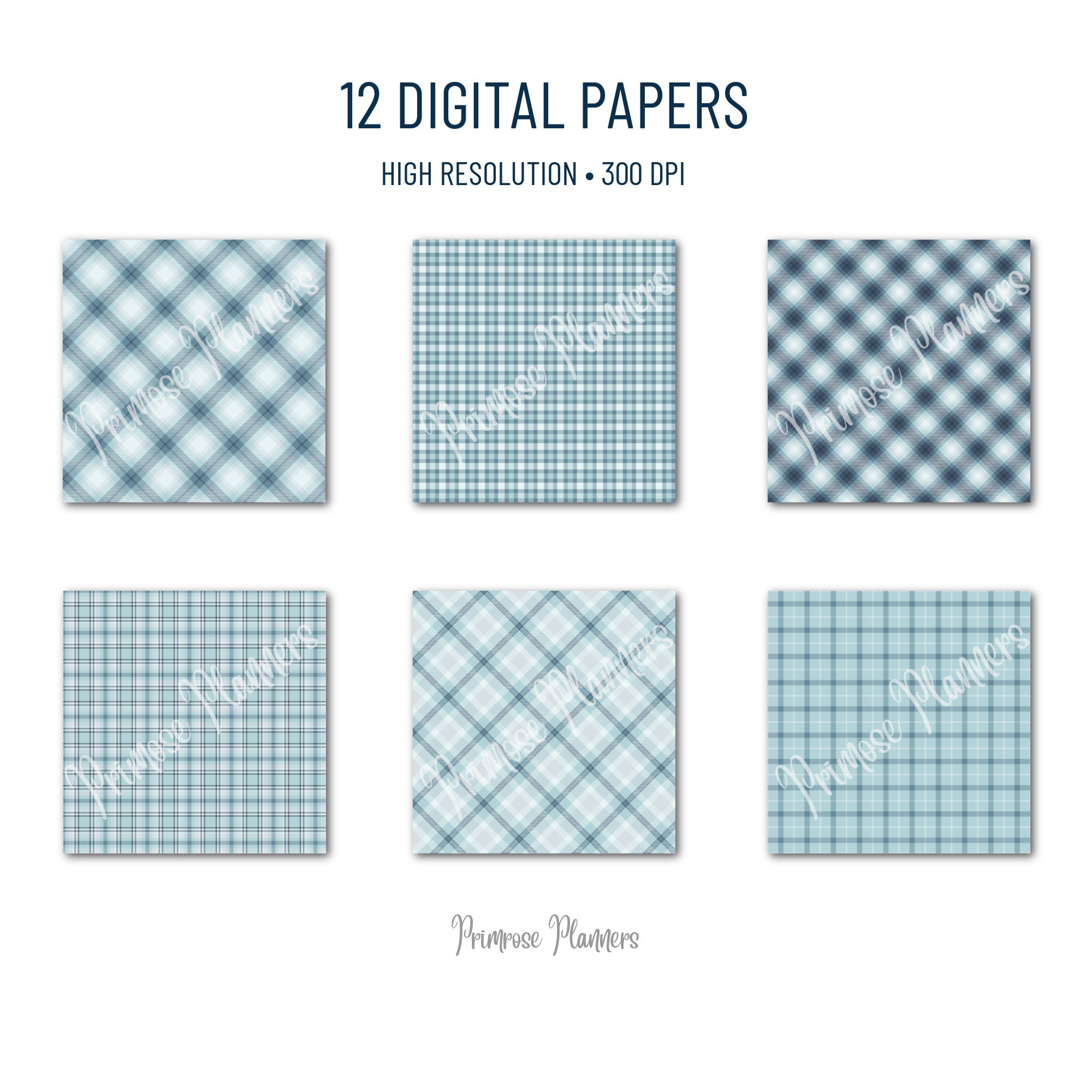 SNOW DAY Blue Grey Tartan Digital Paper Pack Digital - Etsy