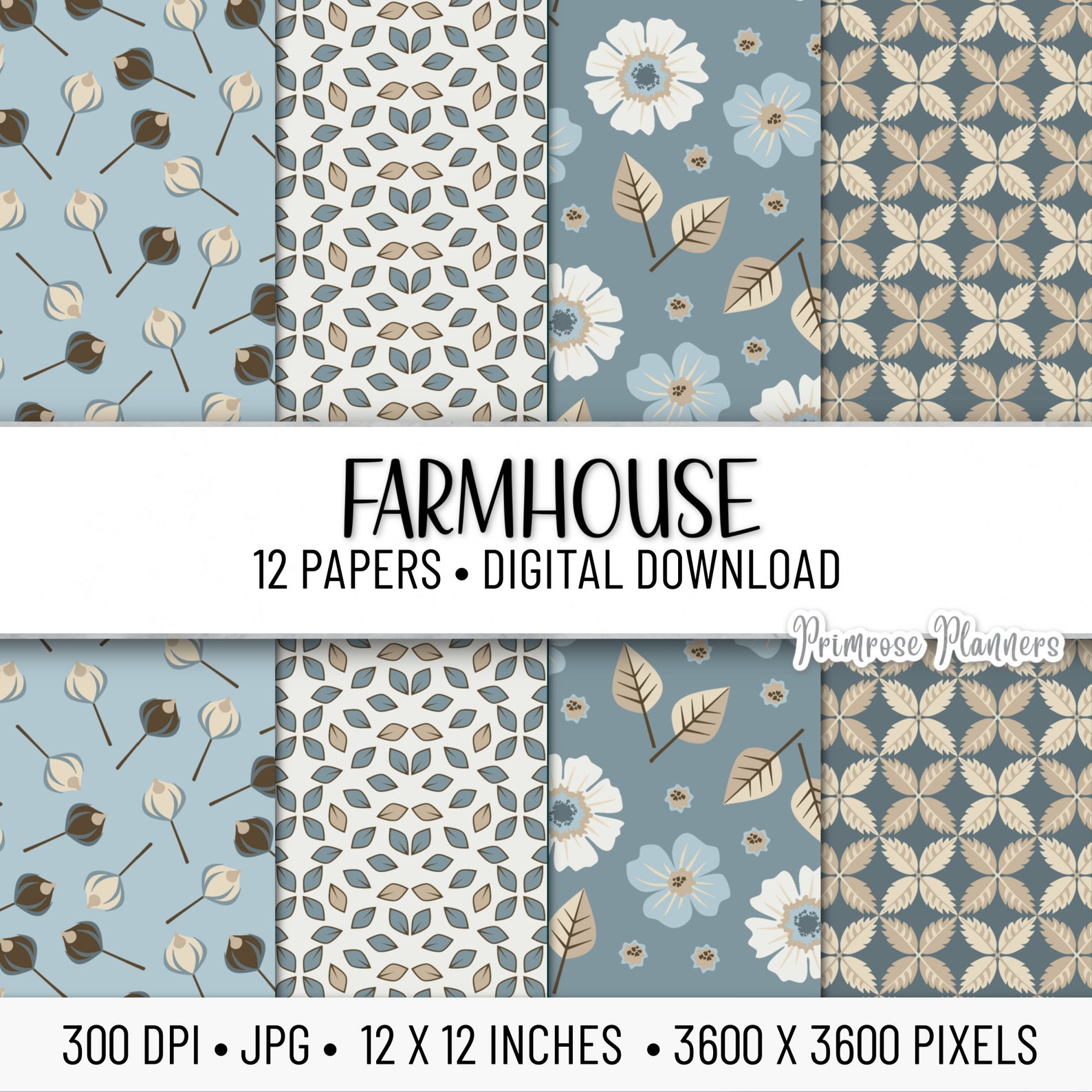 Farmhouse Digital Paper Pack Digital Plaid Paper Floral - Etsy