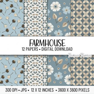 Farmhouse Digital Paper Pack | Digital Plaid Paper | Floral Digital ...