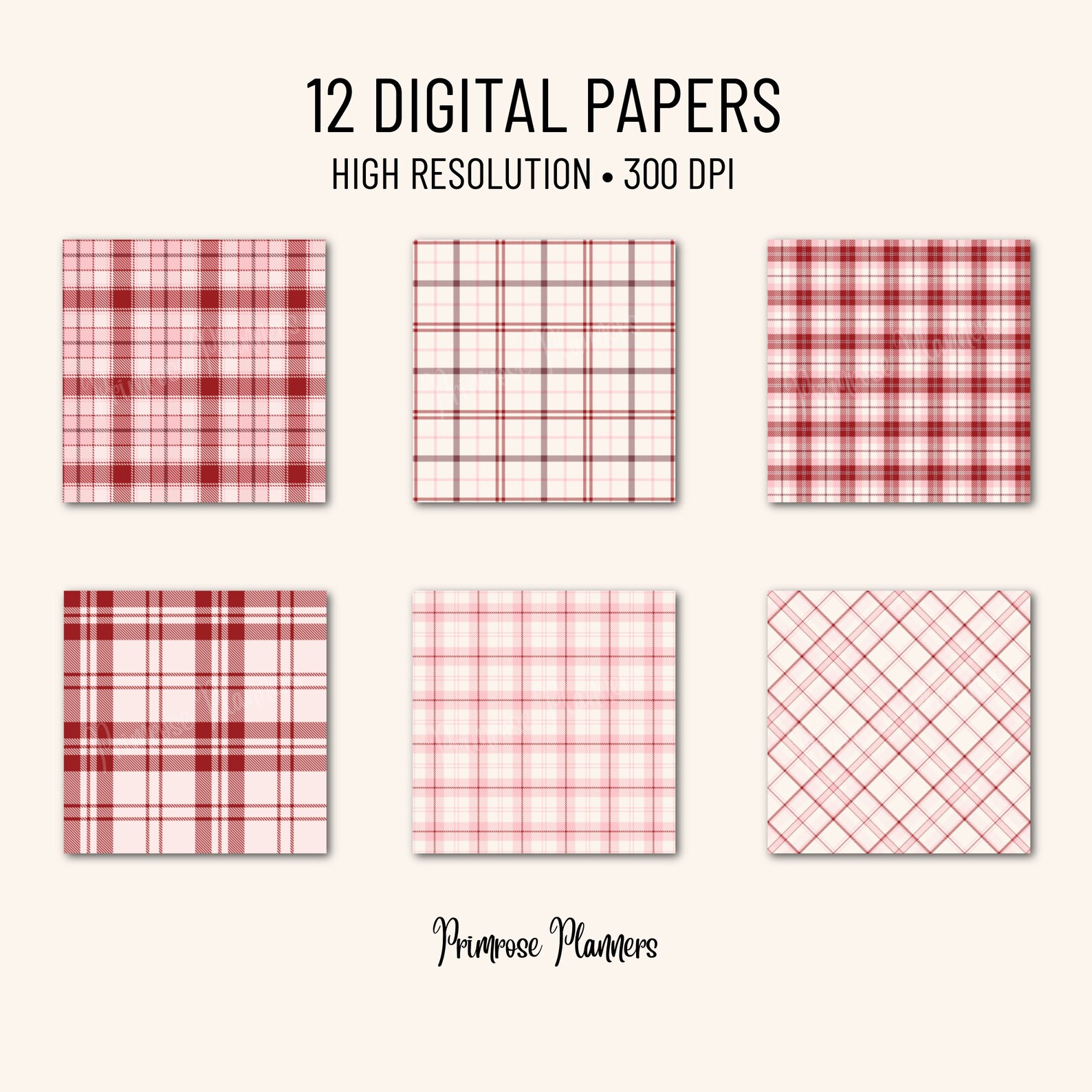 Valentine Plaid Digital Paper Pack | Digital Plaid Paper | Holiday ...