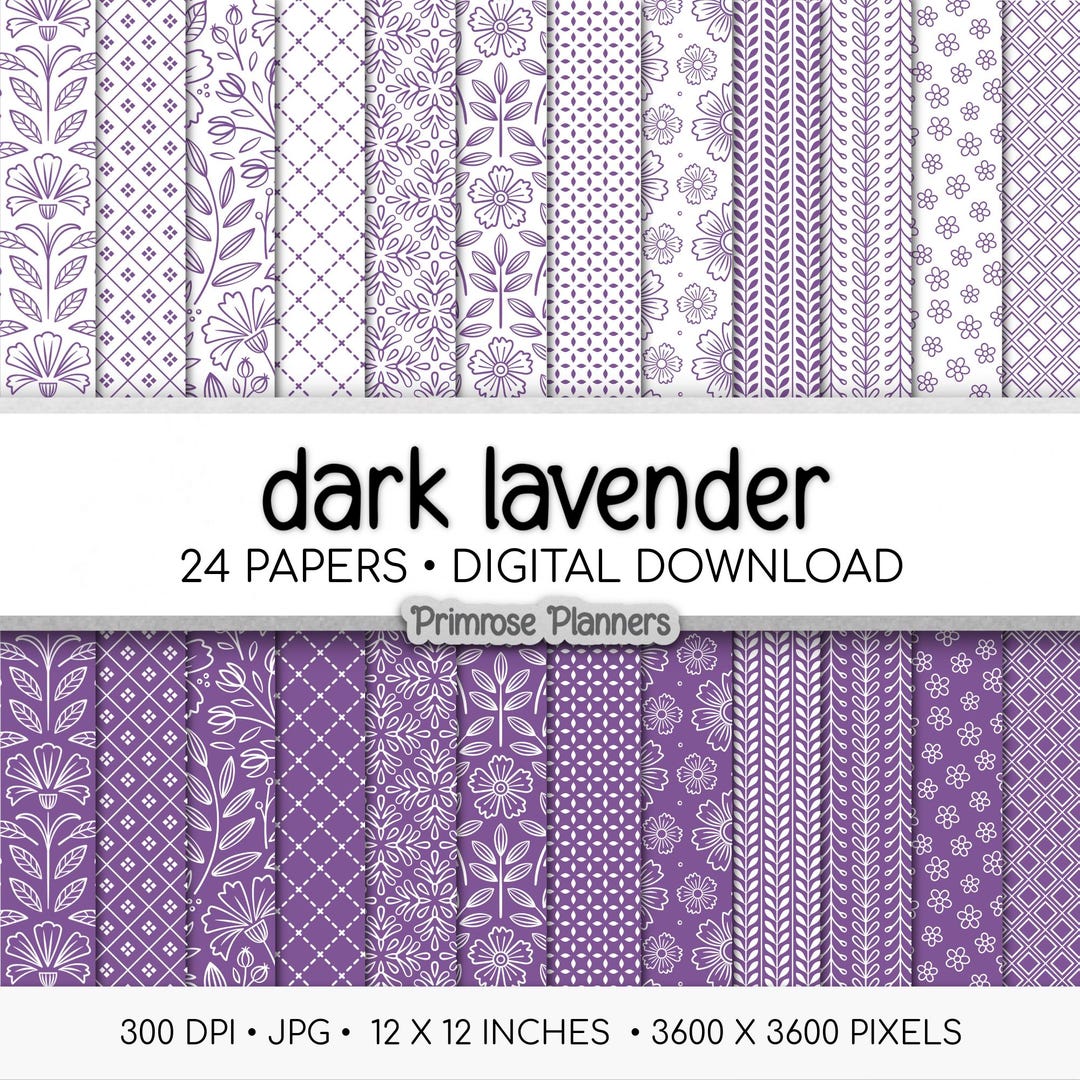 Dark Lavender Digital Paper Minimal Floral | Deep Purple Patterns ...