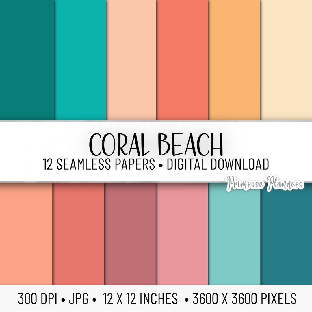CORAL BEACH Summer Solid Digital Paper Pack Digital Boho Paper Solid ...